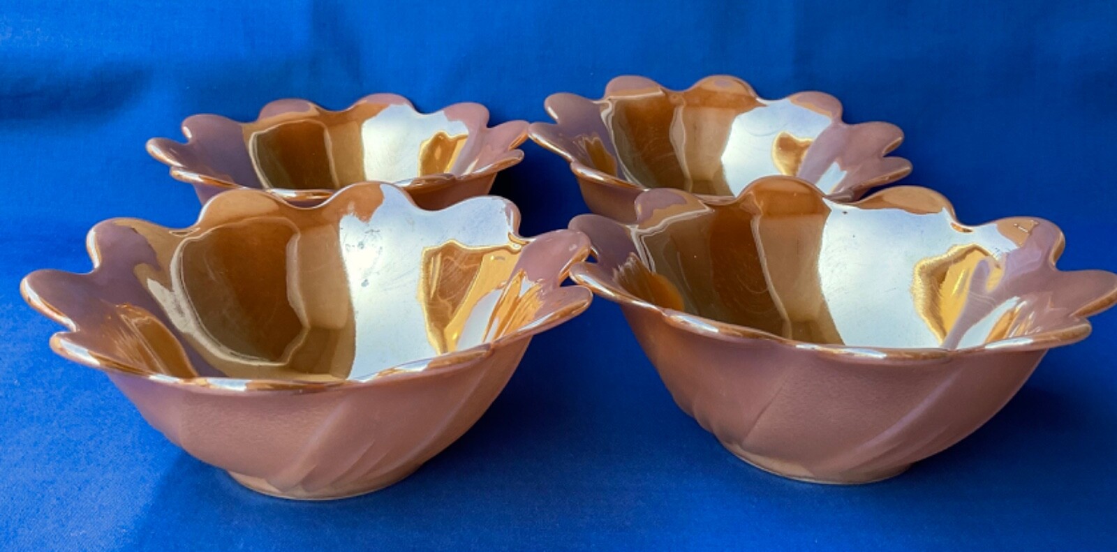 4 Pc. VINTAGE PEACH LUSTER FLOWER SWIRL TERMOCRISA BOWLS | eBay
