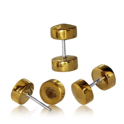 PAIR BRASS FAKE SHORT PLUGS CHEATER EARRINGS STUDS GAUGE GAUGES SILVER ...