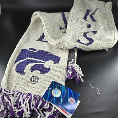White Purple Lettering Kansas K State Winter Scarf 62 Inches Cotton ...
