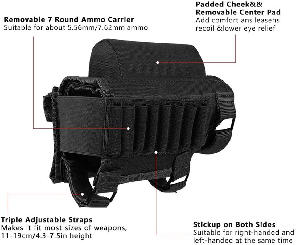 Tactical Rifle Butt Stock Cheek Rest Pad Left/Right Hand Ammo Carrier ...
