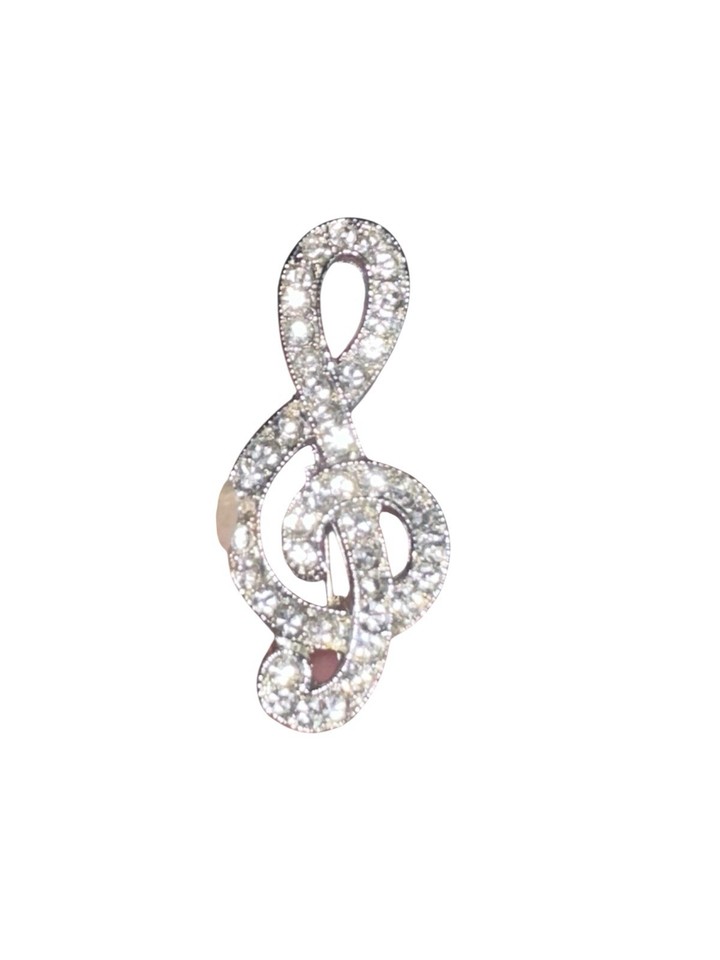 Vintage Treble Clef Musical Note Silver Tone Pave Rhinestones Lapel Pin ...
