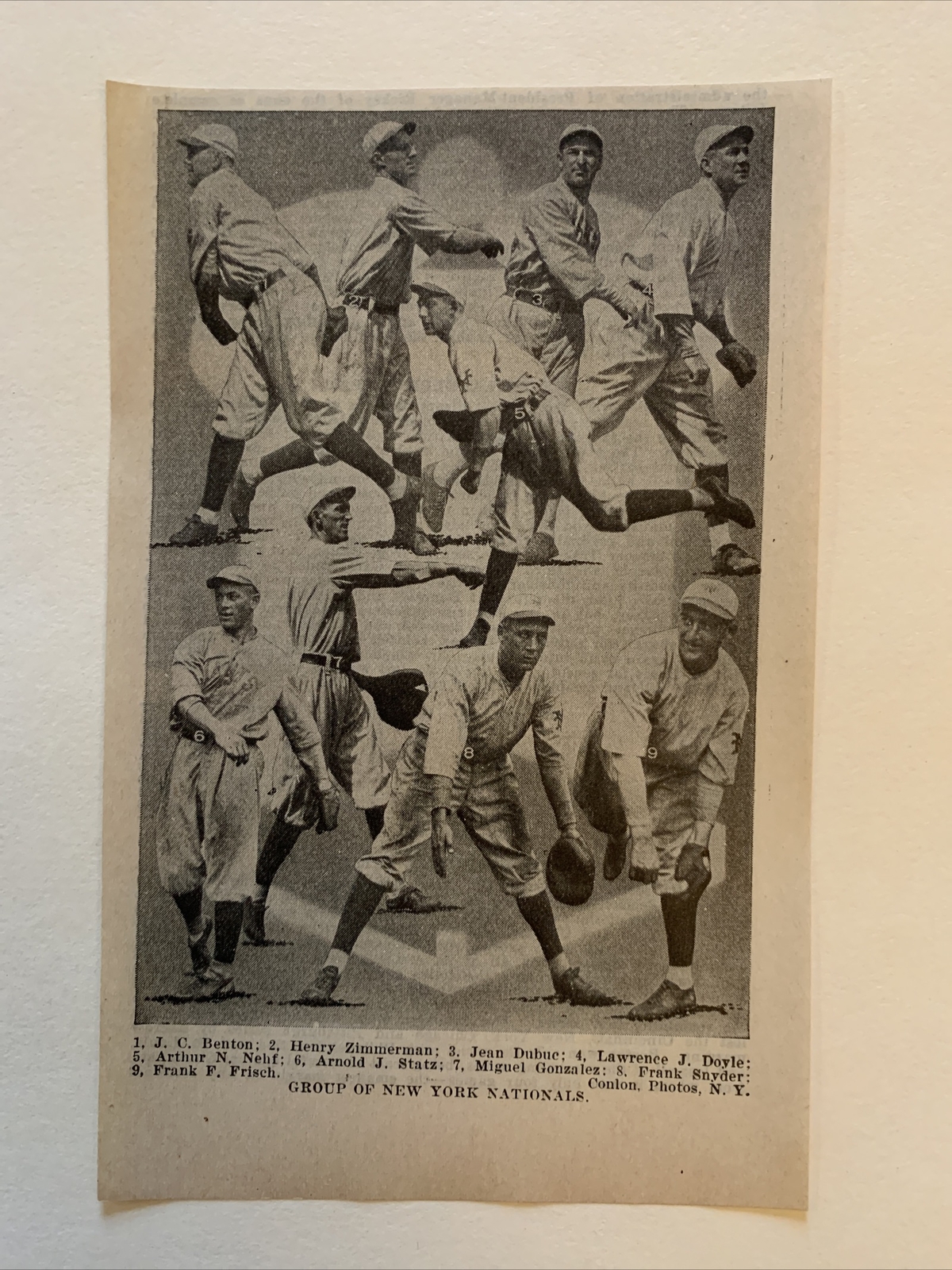 New York Giants Frankie Frisch Larry Doyle A Nehf 1919 Baseball 4X6 ...