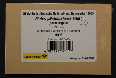 Deutschland, MiNr. Block 74, 20 Blöcke im Originalblister, postfrisch ...