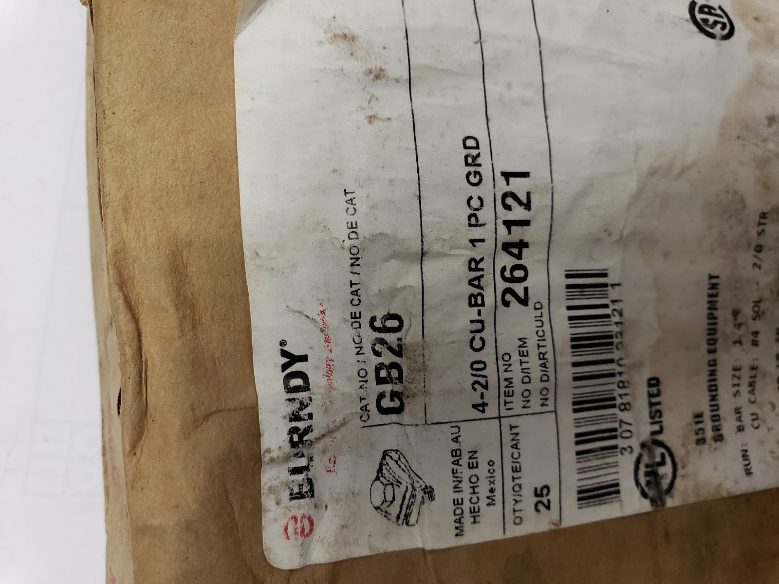 Burndy Ground Connector 2/0 AWG to 4 AWG 1.74" Cast Copper Alloy GB26 ...