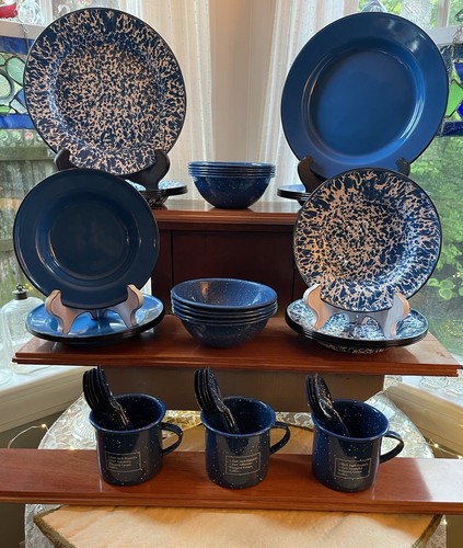 Beautiful Vtg 49 Pc Lot of Blue & Blue/White Splatterware Enamelware ...