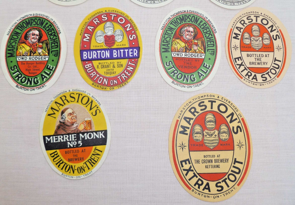 9 VINTAGE MARSTON'S BEER / ALE BOTTLE PAPER LABELS | eBay UK