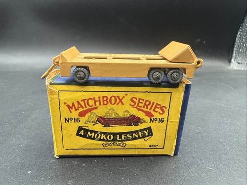 Vintage Lesney MOKO Matchbox TAN #16 LOW LOADING TRAILER Original Box ...