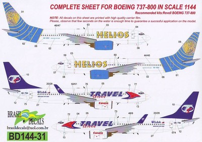 Boeing 737 Helios, Sky x2, Travel, Euro Cypria Brasil Decals BD144-31 1 ...