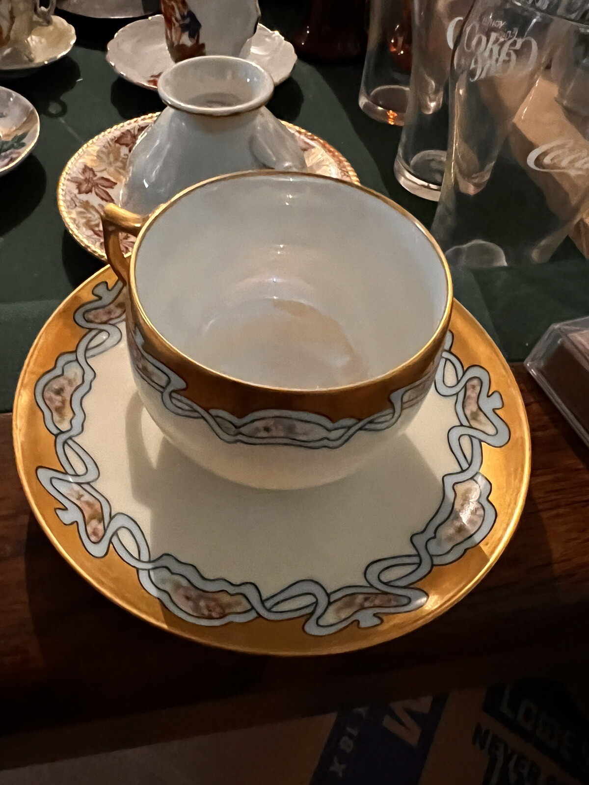 VINTAGE HAND PAINTED Gold MUSTACHE TEA CUP AND SAUCER AK FRANCE | eBay