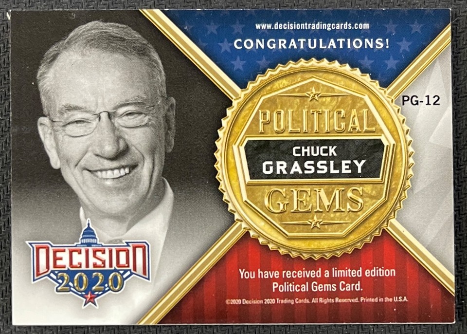 Chuck Grassley 2020 Leaf Decision Political Gems PG-12 Iowa Senator | eBay