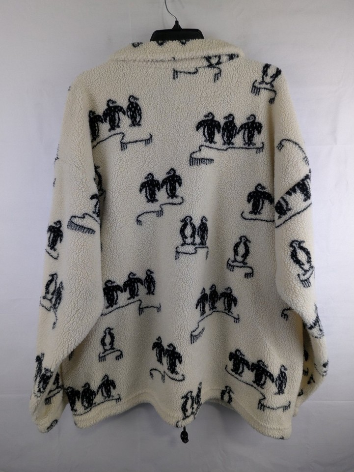 Vintage Won's Wear Cream Penguin Fleece Zip Up Jacket Women's XL | eBay
