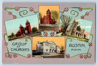 Austin Minnesota Postcard Group Churches Multiview Exterior 1910 ...