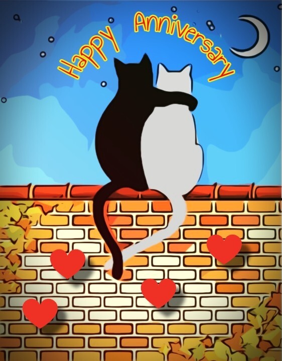 Happy Anniversary Cats On Wall Card A5 Greeting Cat Wife Husband Love ...