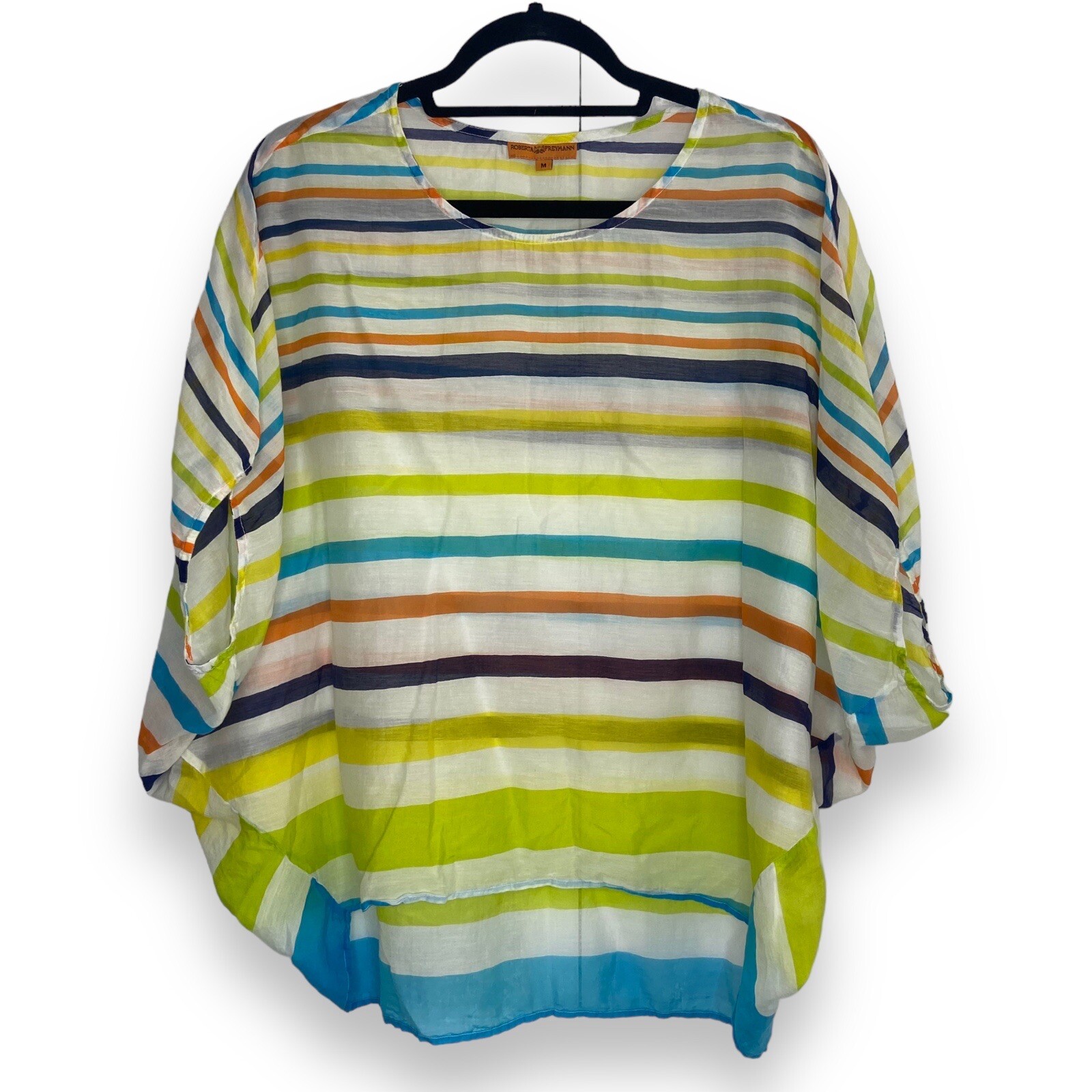 Roberta Freymann Silk Blend Striped Cocoon Blouse Med… - Gem