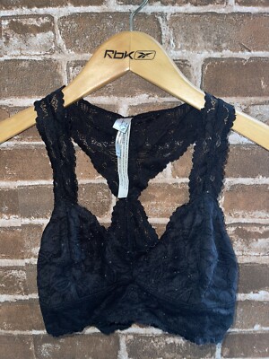 INTIMATELY FREE PEOPLE BRA WOMENS XS BLACK LACE BRALETTE RACERBACK ...