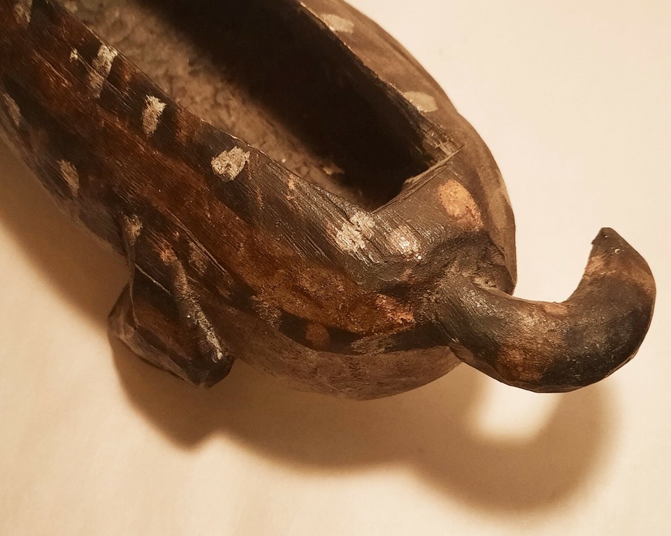 SLIT DRUM vtg wild boar pig pacific island tiki wood carving papua new ...