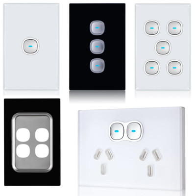 LED Light Switch Double Power Point Wall Socket Outlet GPO Press Button ...