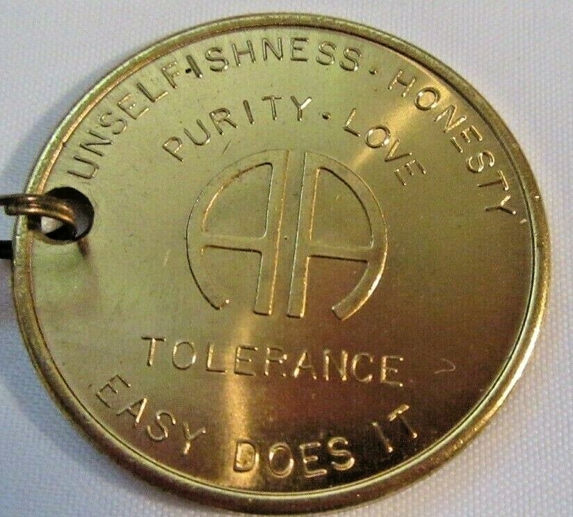 Alcoholics Anonymous AA Bronze Medallion Keyring think before you drink ...