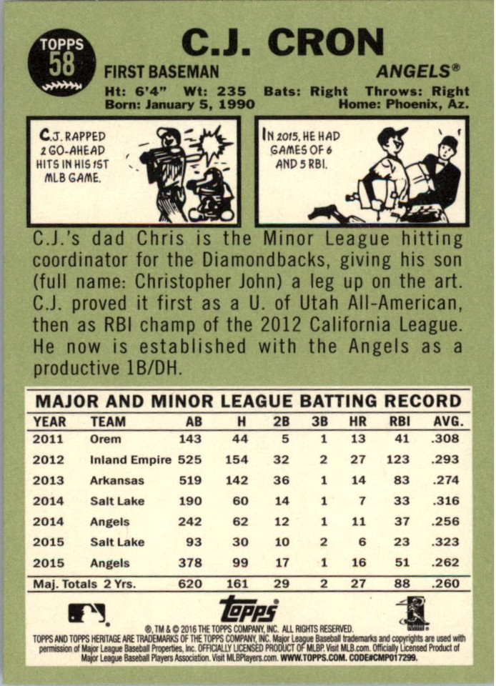 2016 Topps Heritage #58 C.J. Cron Angels | eBay