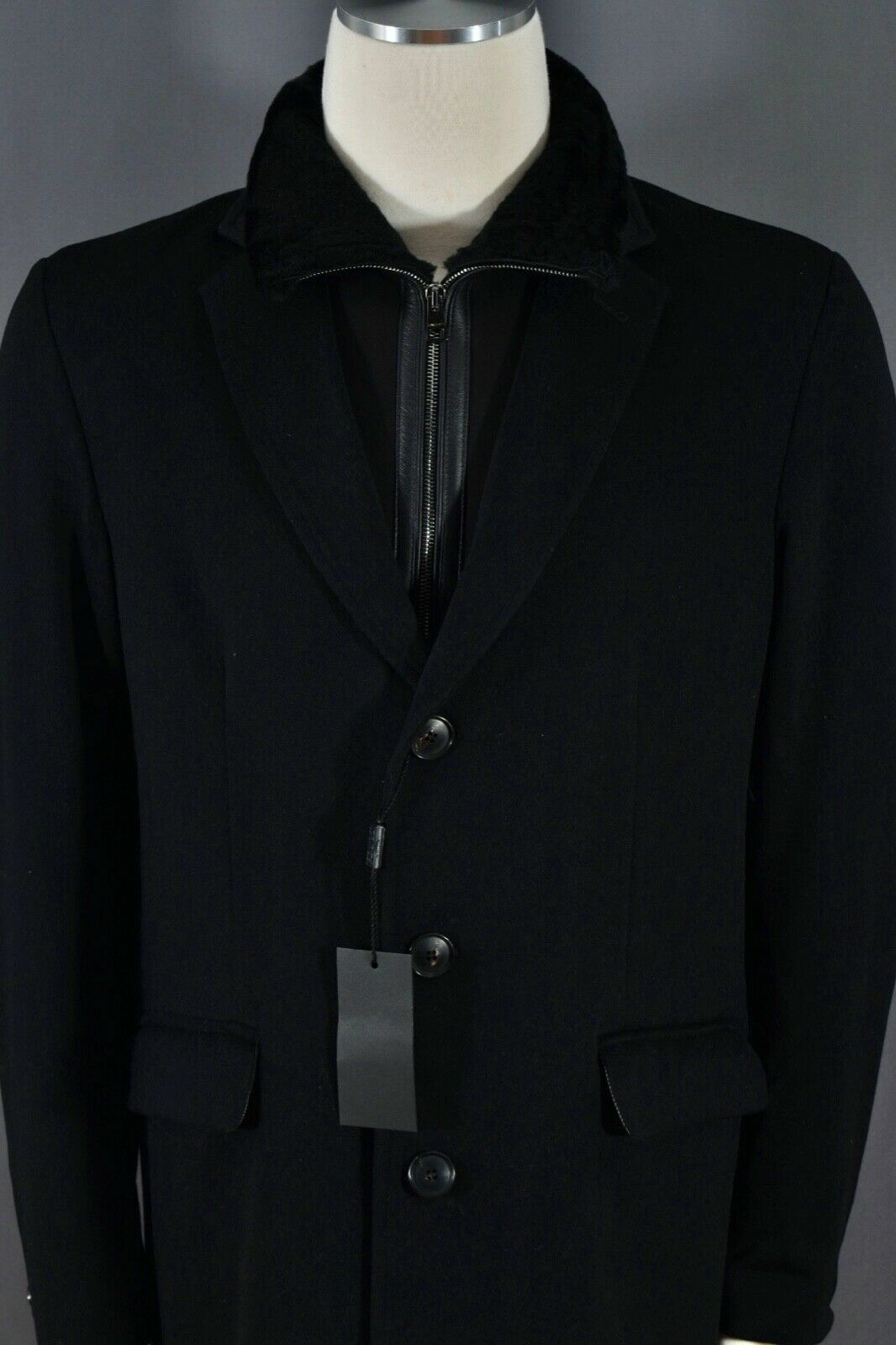 Gallotti Virgin Wool Shearling Zip Out Bib Men's Car Coat Jacket EU 56 ...