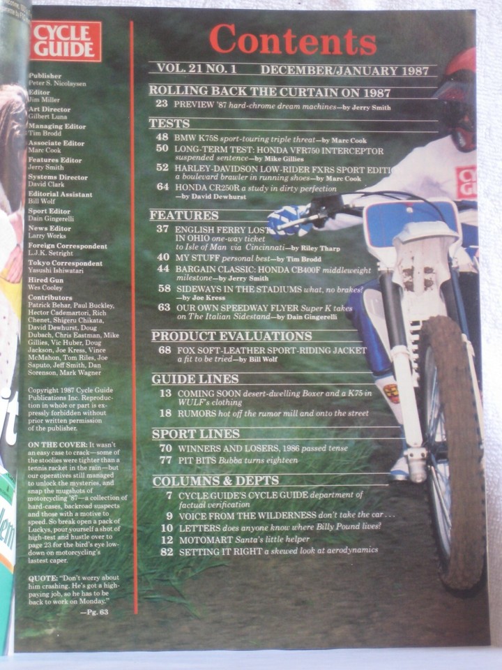 Cycle Guide Magazine - January 1987 | eBay