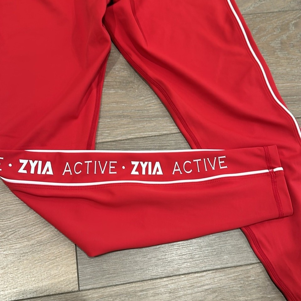 ZYIA ACTIVE Red White Logo Stripe Light N Tight Hi-Rise Legging Yoga ...