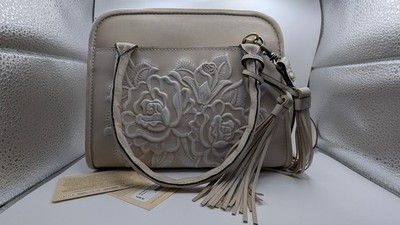 Patricia Nash Burnished Rose Tooled Collection Small Paris Bag in Chalk ...