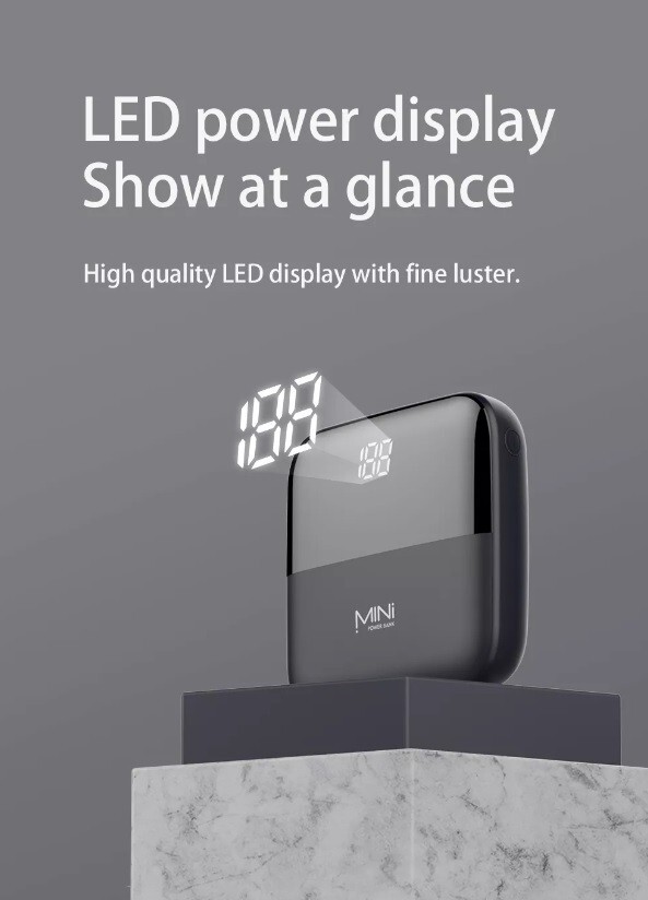 Mini LED Display 3 Input Dual USB Power Bank 10000mAh Portable Mirror ...