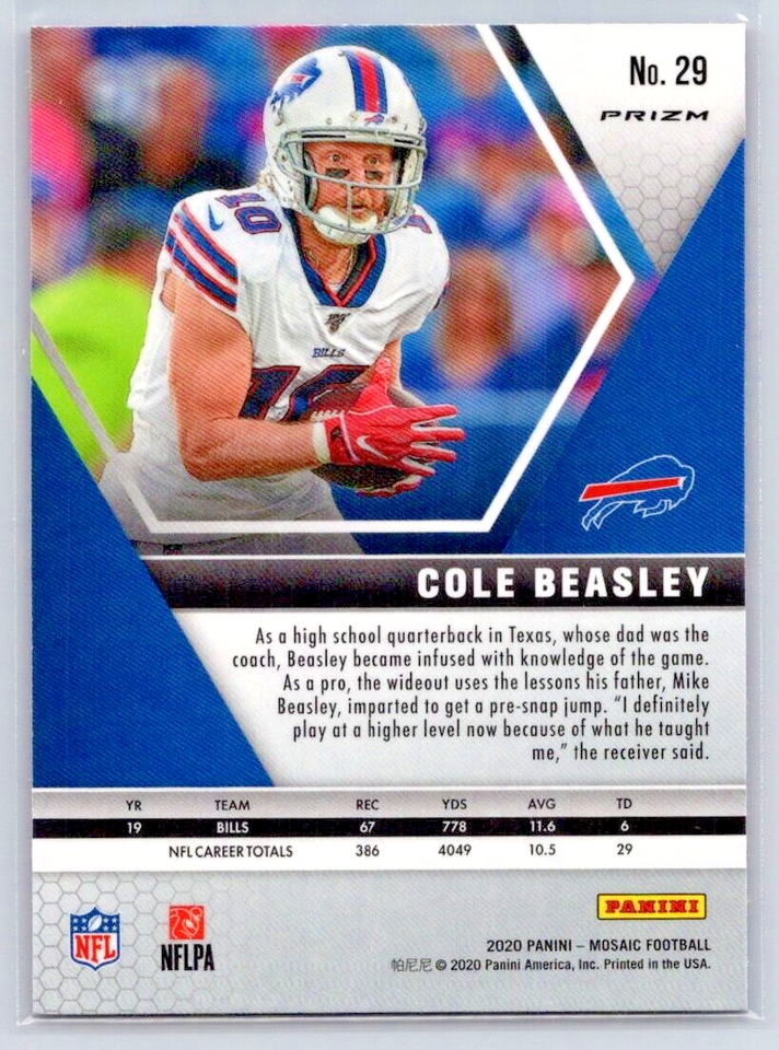 2020 Mosaic Football - Cole Beasley - CAMO PINK - Buffalo Bills - #29 ...