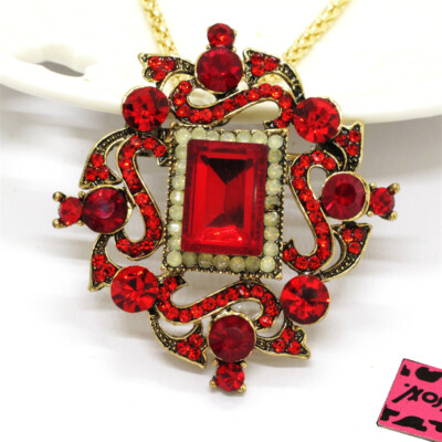 Fashion Women Red Rhinestone Gorgeous Royal Crystal Pendant Chain ...