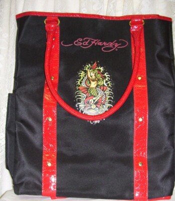 Ed Hardy Back Pack Satchel Black with Red Patent Accents | eBay