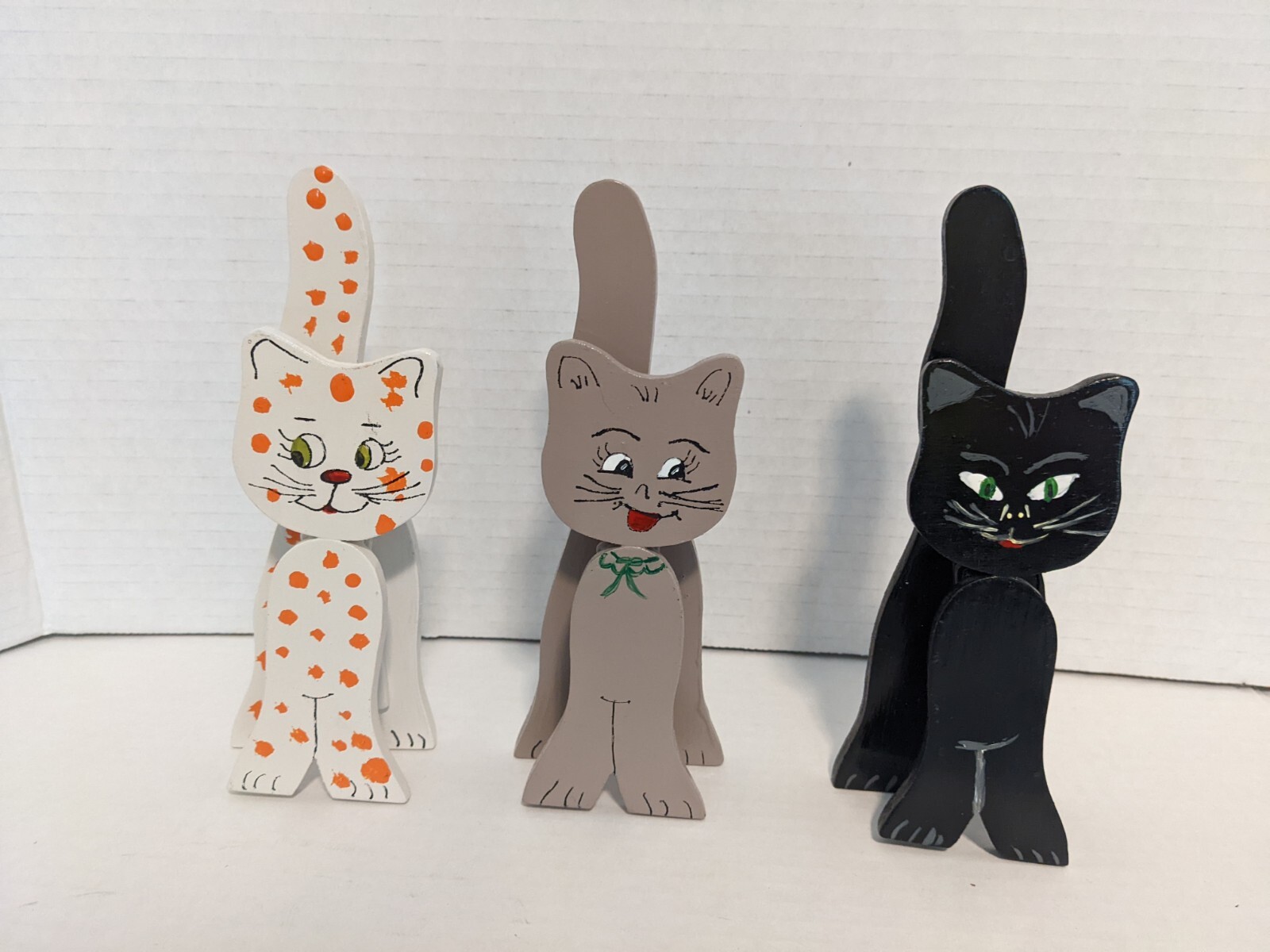Wooden Clothespin Cat Figurine Mail Holder Clips - Hand Painted - Lot ...