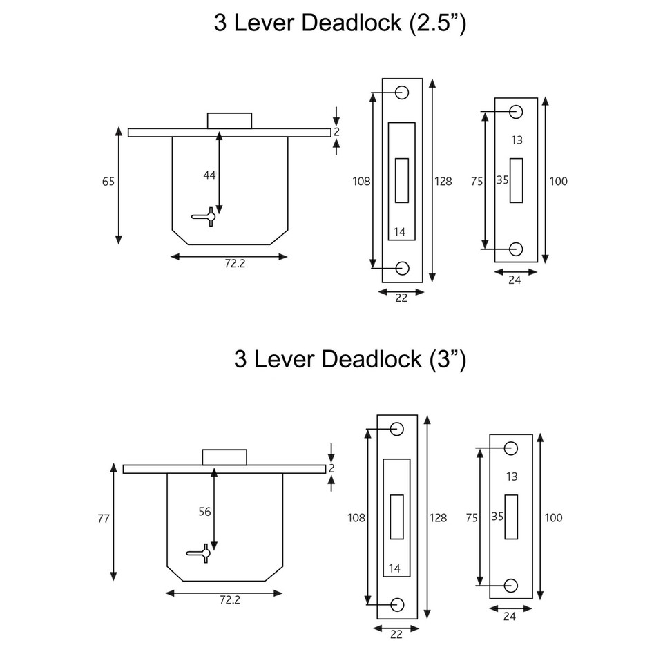Era 3 Lever Mortice Door Lock Security Deadlock 2.5"/ 3.0" with 2 Keys ...