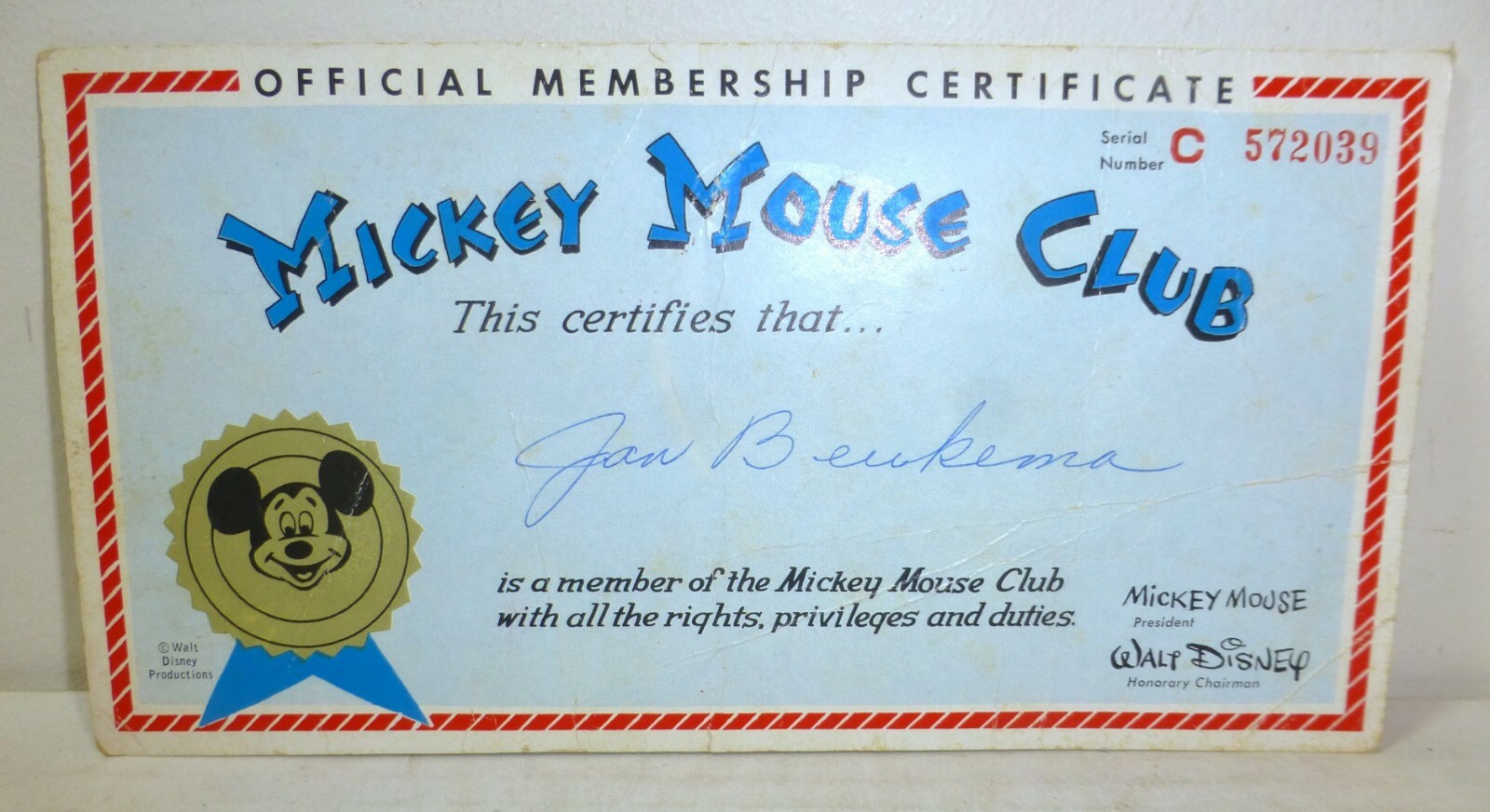 1960s Mickey Mouse Club certificate of membership; Disney | eBay