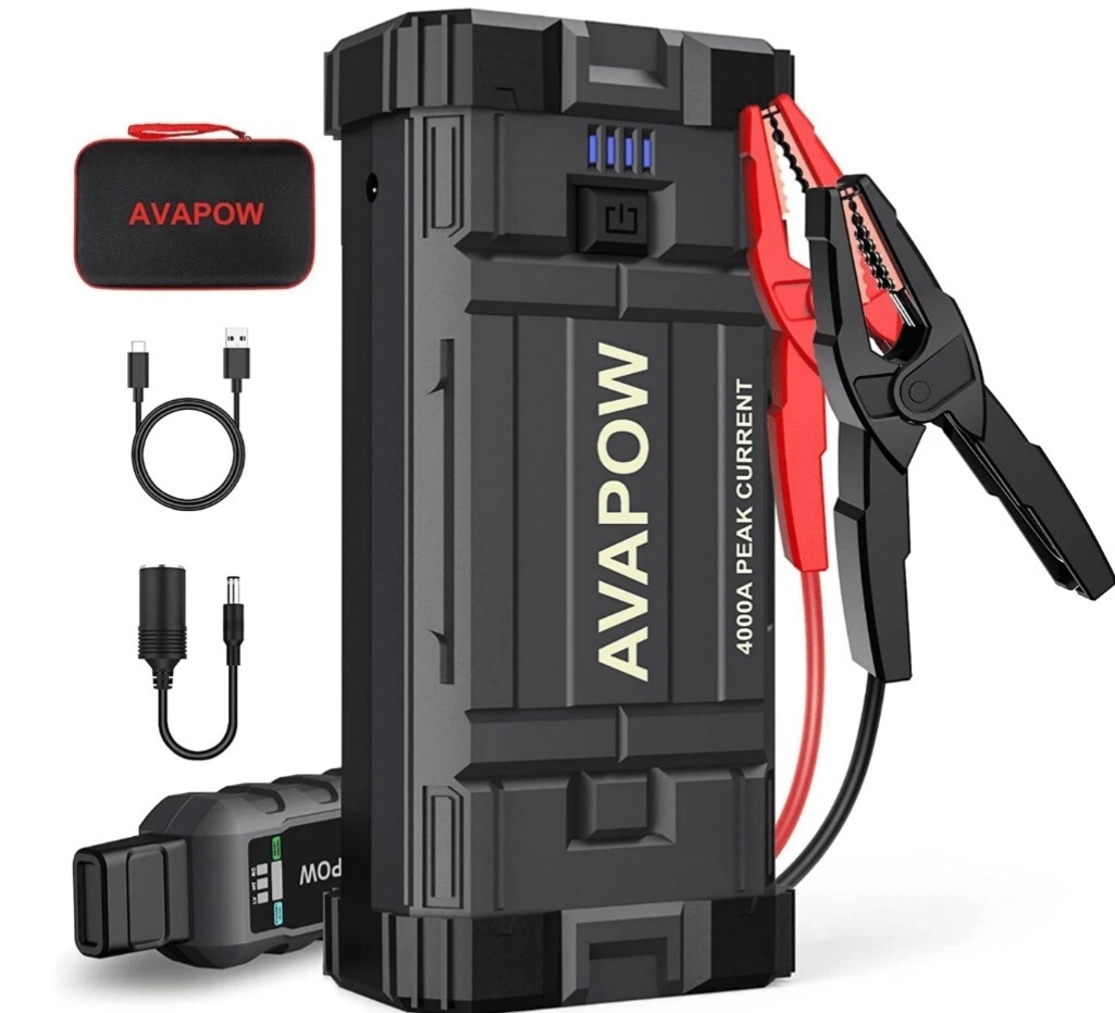 AVAPOW Car Jump Starter 4000A Battery Booster Power Pack, LED Light ...