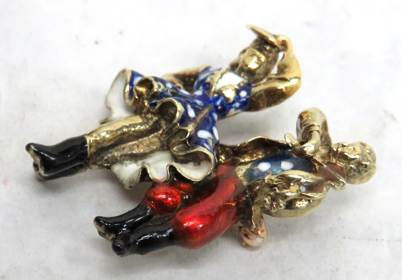 VINTAGE 18K GOLD ENAMEL TIMBERLINE & FIDDLE SQUARE DANCING COUPLE ...