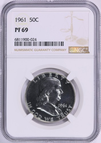 1961 50C Silver Franklin Half Dollar NGC Proof 69 Brilliant White PF69 ...