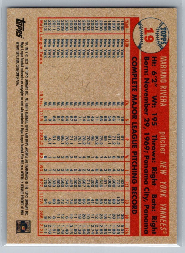 2021 Topps Archives '57 Baseball #19 Mariano Rivera HOF New York ...
