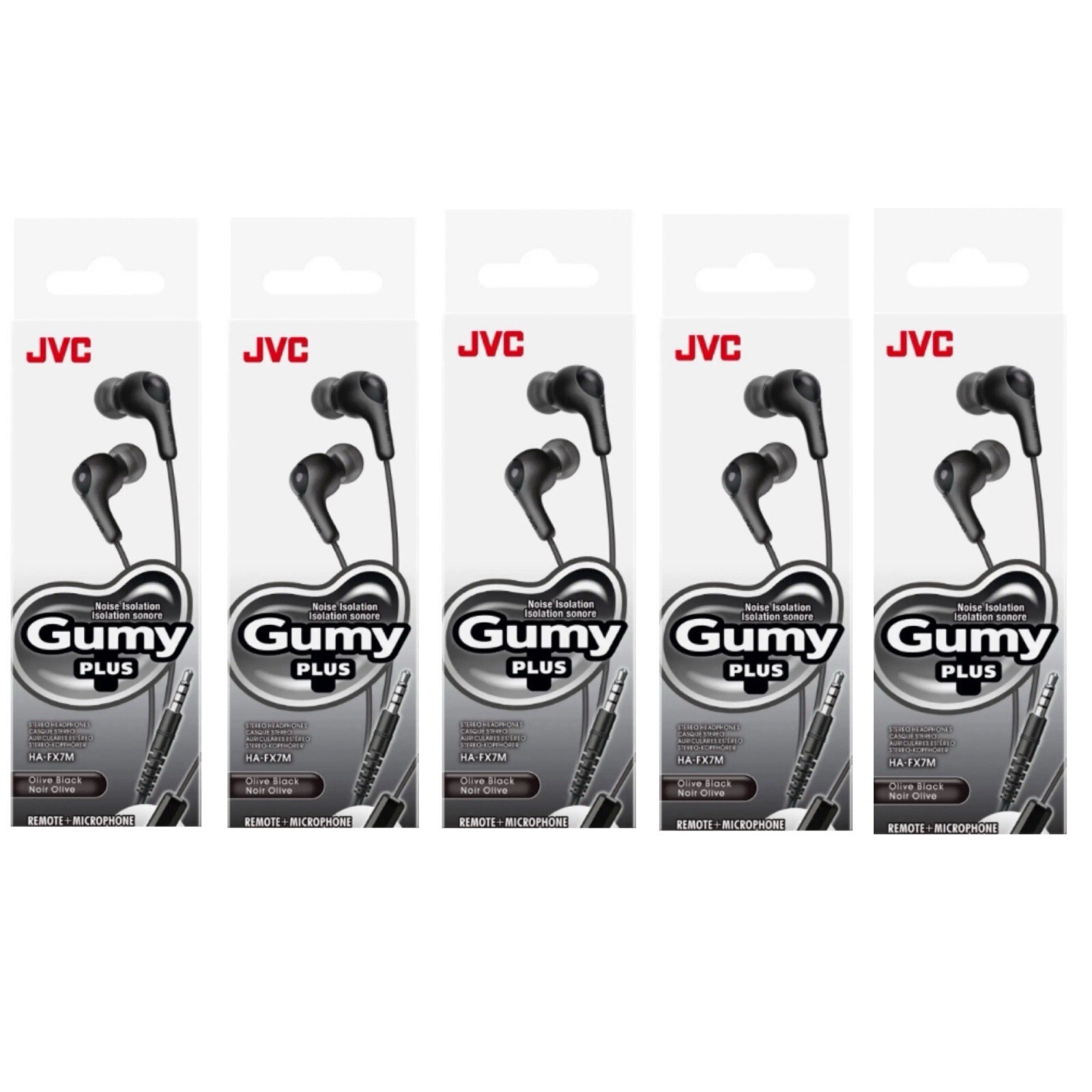 New|Free 🚚| Lot of 5 | JVC Gummy Plus HA-FX7M Headphones Earbuds Black ...