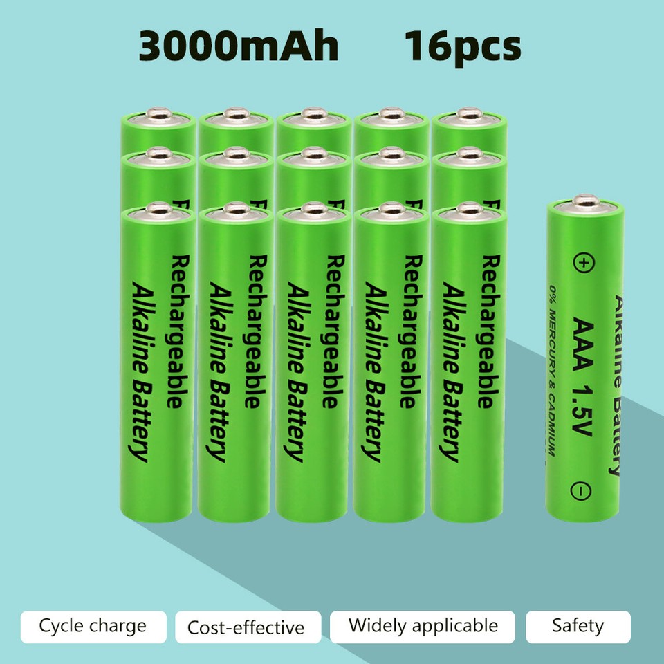 16Pcs 1.5V AA AAA Rechargeable Batteries 3000mAh Alkaline Battery w ...