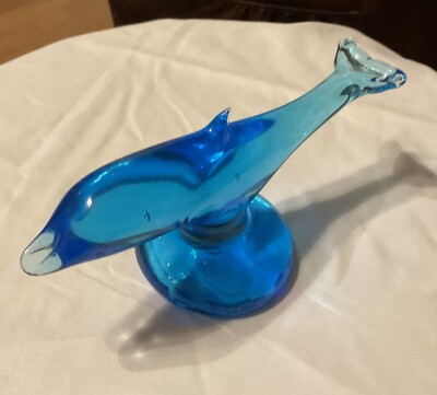 Vintage Hand Blown Blue Dolphin Art Glass Figurine Signed Ron Ray 1991 ...