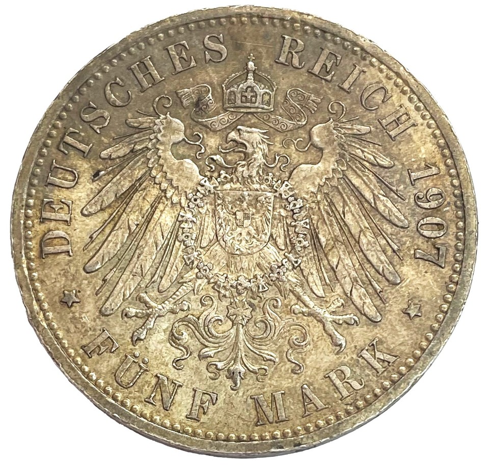 1907 A SILVER GERMANY PRUSSIA 5 MARK WILHELM I COIN BERLIN MINT AU | eBay