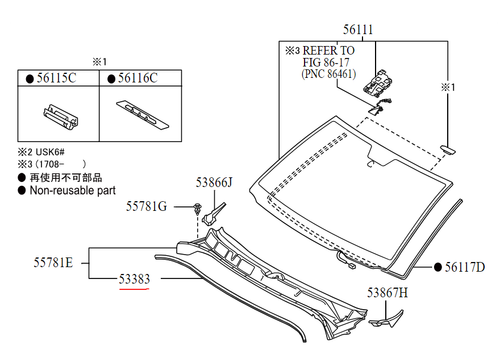 53383YC020 Genuine Original New Toyota SEAL, HOOD TO COWL 53383-YC020 ...