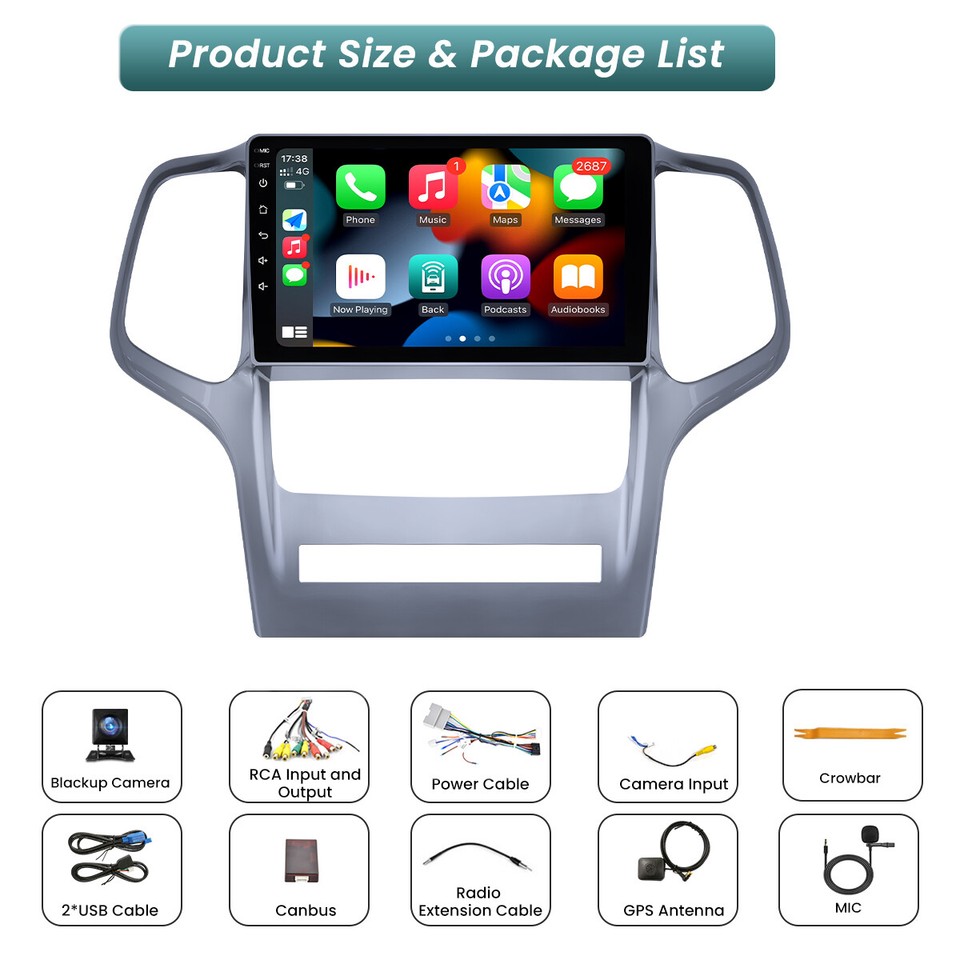 4+64GB Car Stereo Radio GPS Android 15 Carplay For Jeep Grand Cherokee ...