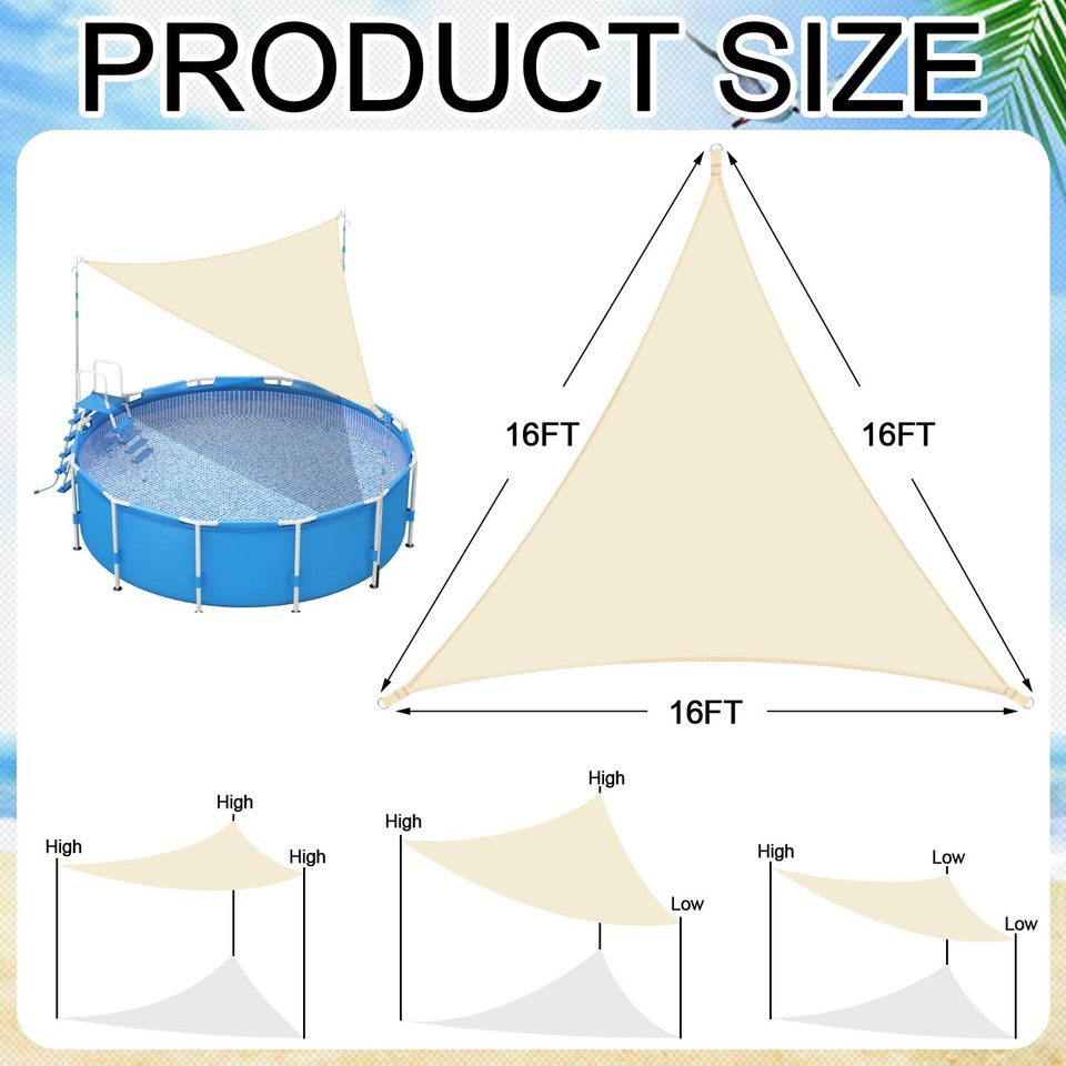 Pool Canopy Sunshade for 18 to 24ft Above Ground Pool Summer Triangle ...