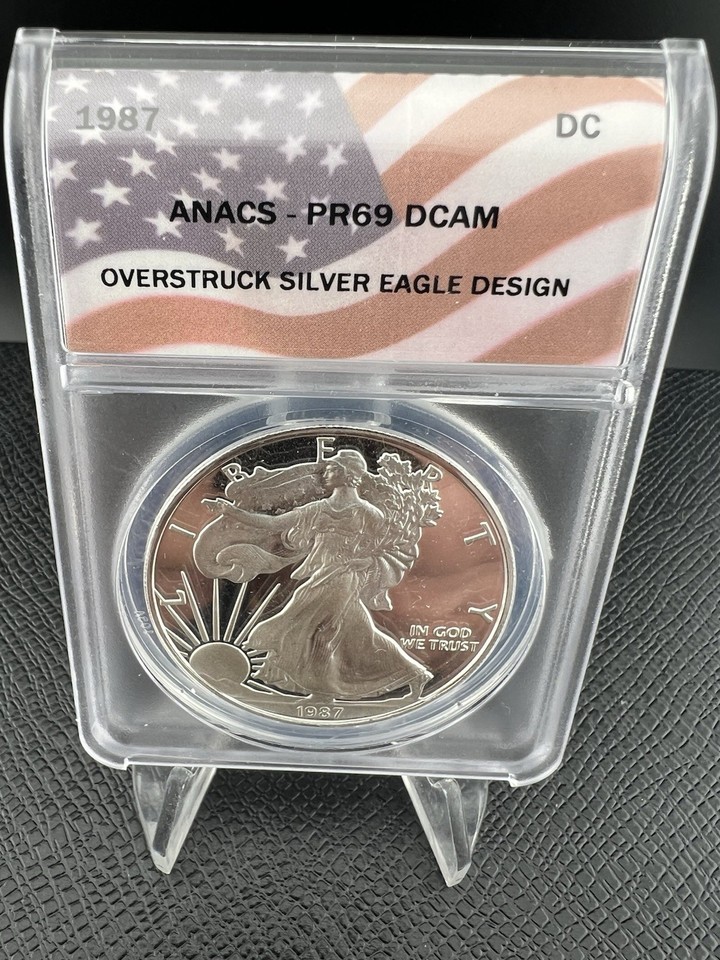 1987 Daniel Carr Overstruck Silver Eagle Design, ANACS PR 69 D-Cam ...