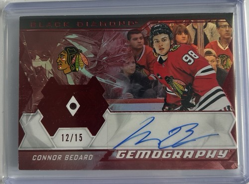 2023-24 Upper Deck Black Diamond Connor Bedard #/15 Red Gemography Auto ...