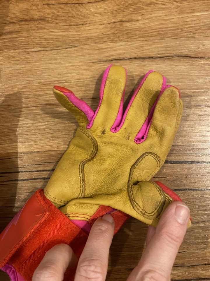 Bruce bolts Batting Gloves Pink Red Used BADER SERIES LONG CUFF | eBay