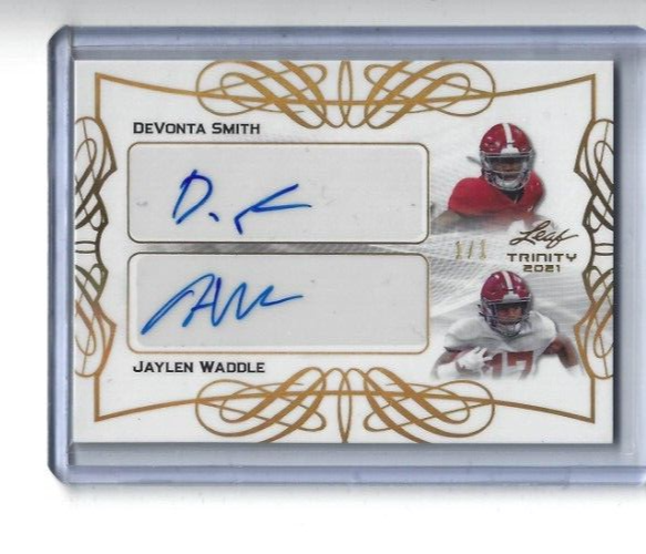 2021 Leaf Trinity DeVonta Smith & Jaylen Waddle Autographed Card ...