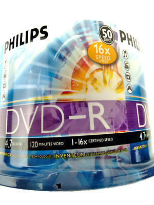 NEW SEALED PHILIPS 50 PACK/SPINDLE DVD-R 4.7 GB 120 MIN 16X RECORDABLE ...